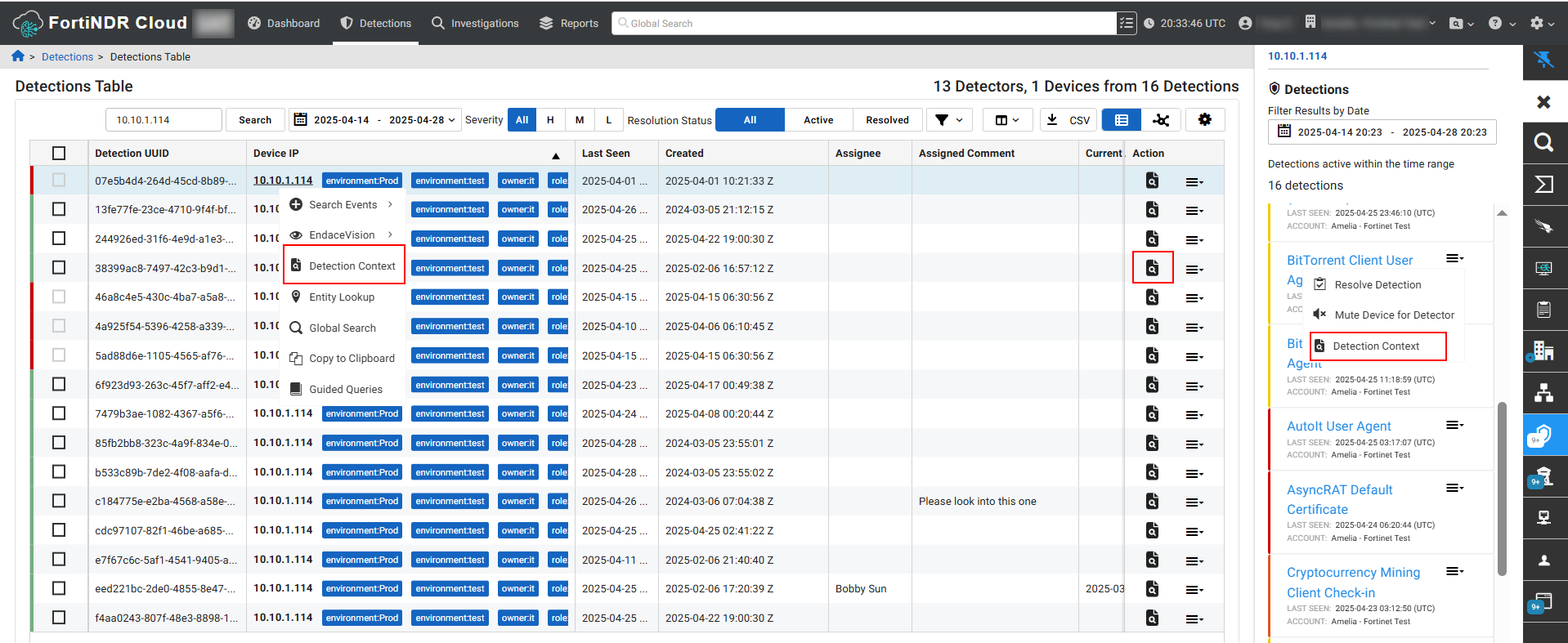 Detections context | FortiNDR Cloud 25.2.0 | Fortinet Document Library